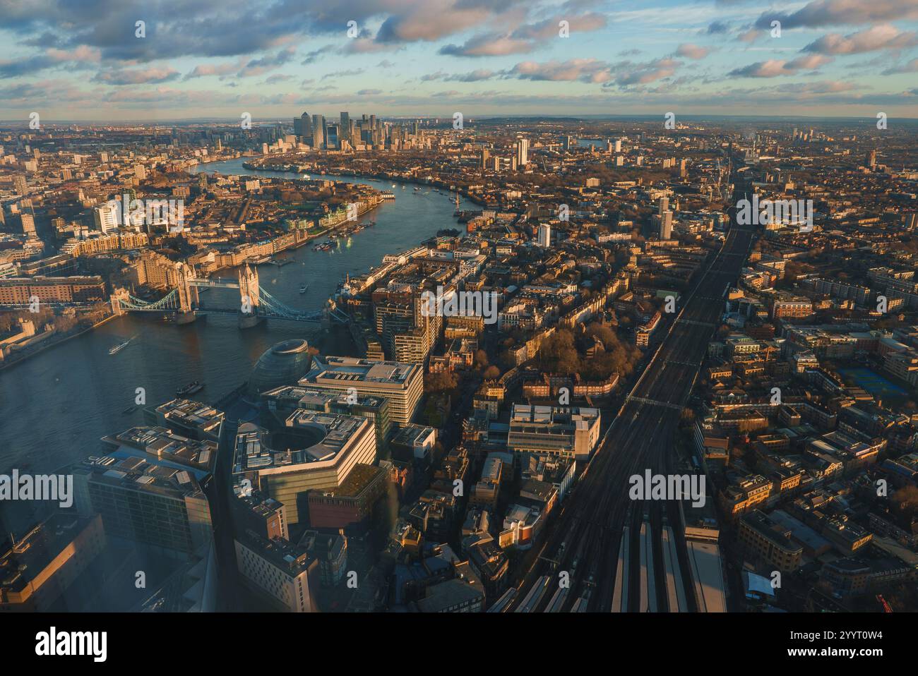 Aerial View of London Featuring Tower Bridge and River Thames Stock ...