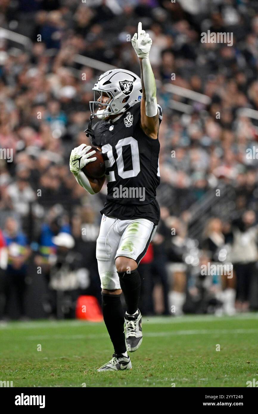 Las Vegas Raiders safety Isaiah Pola-Mao celebrates a defensive stop ...