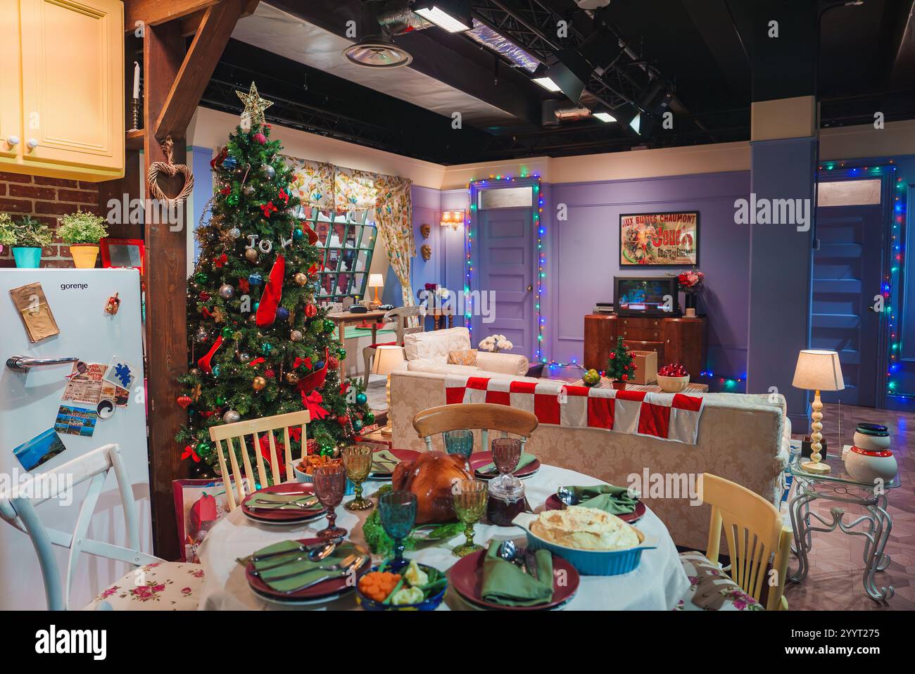 Replica of Friends TV Show Living Room Decorated for Christmas in ...