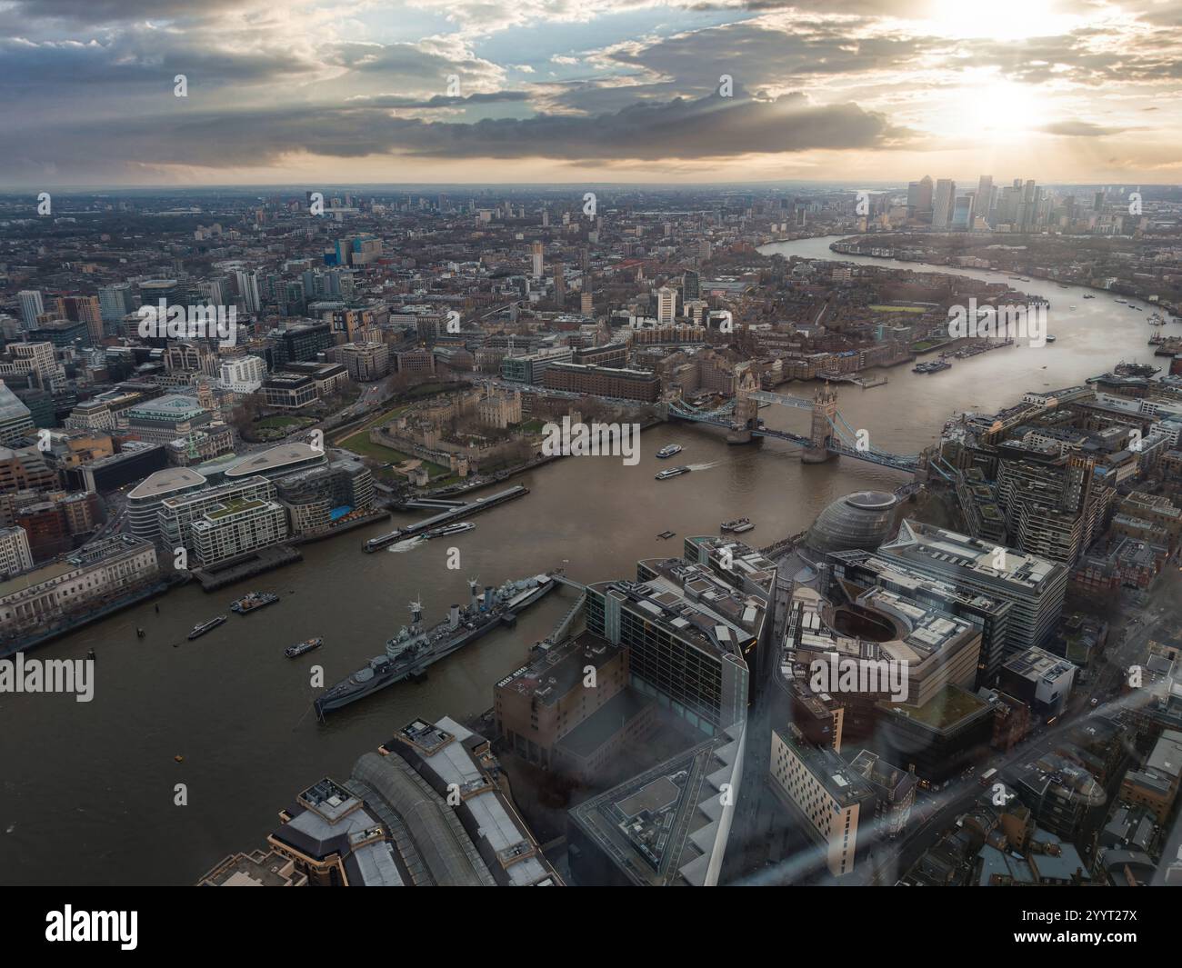 Aerial view of London featuring the River Thames, Tower of London, and ...