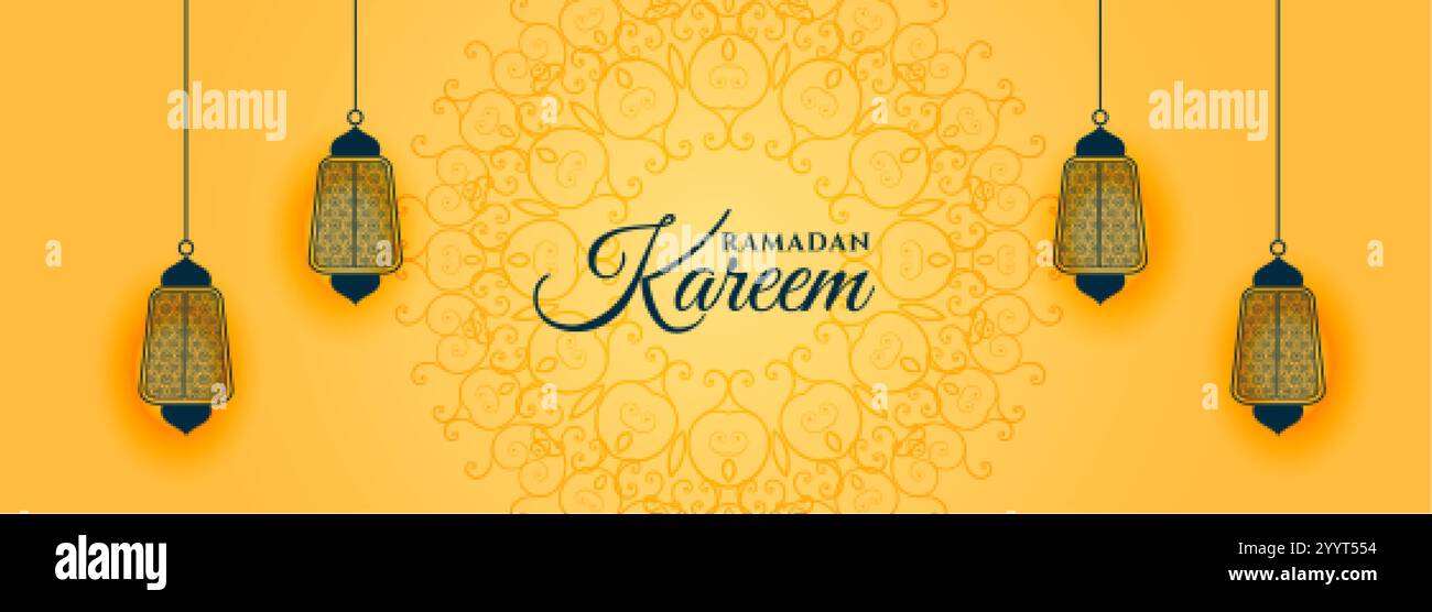 islamic style ramadan kareem yellow banner design Stock Vector Image ...