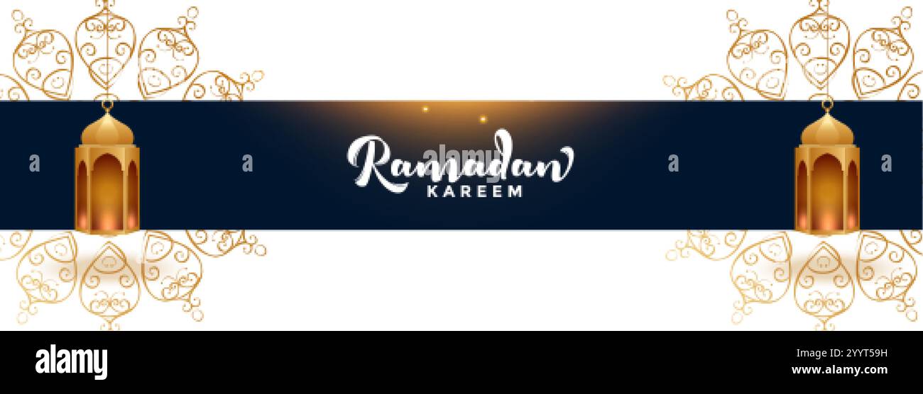 ramadan kareem traditional banner with islamic lamps Stock Vector Image ...
