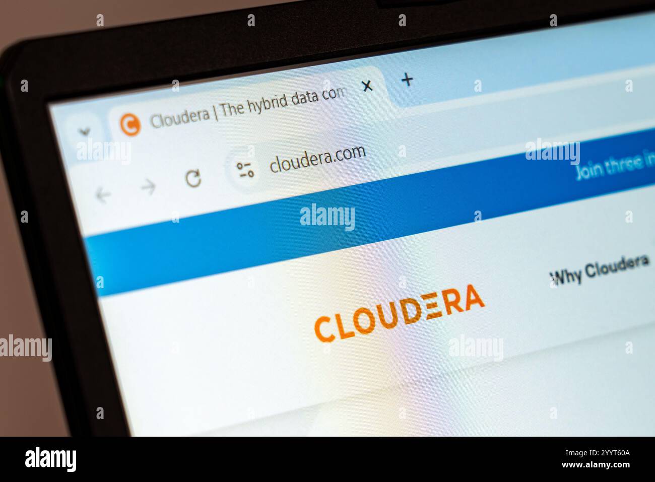 New York, USA - December 21, 2024: Cloudera website homepage displayed on laptop screen with ...