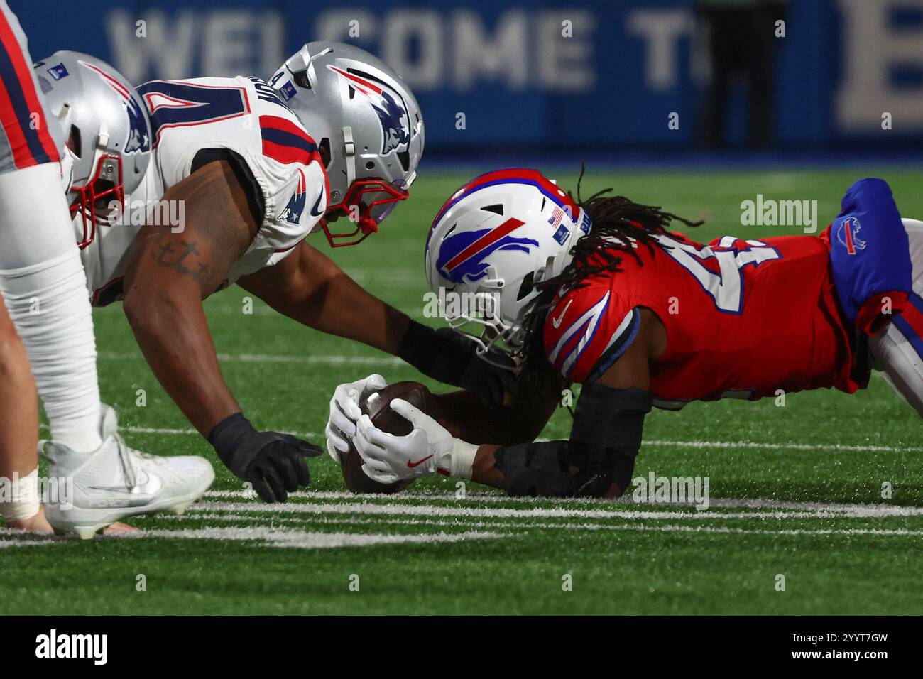 Buffalo Bills linebacker Dorian Williams (42) recovers a fumble against ...