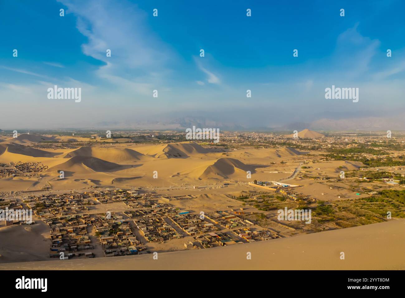 Huacachina oasis among the sand dunes dry desert in Peru. Peruvian ...