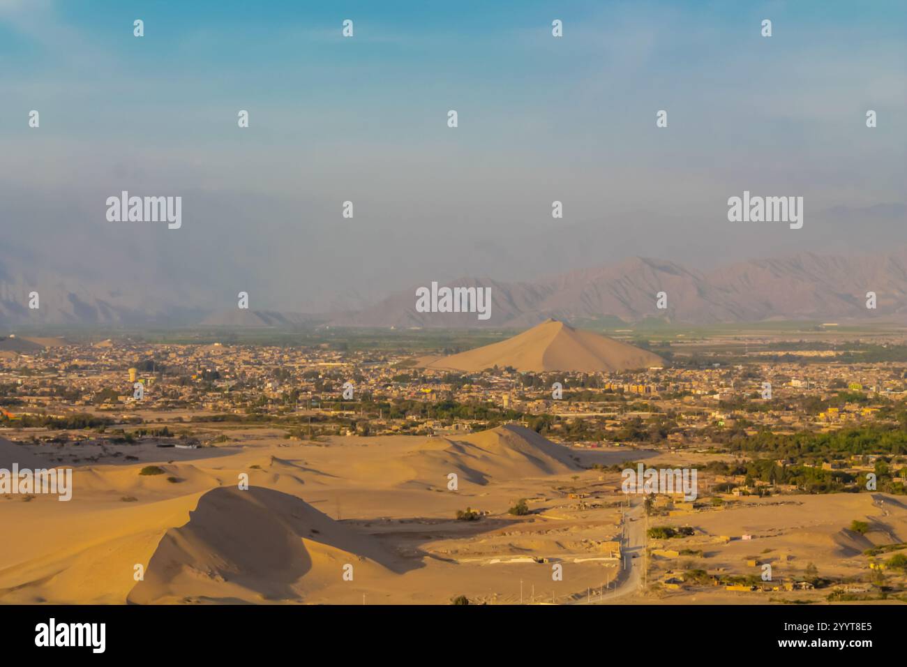 Huacachina oasis among the sand dunes dry desert in Peru. Peruvian ...
