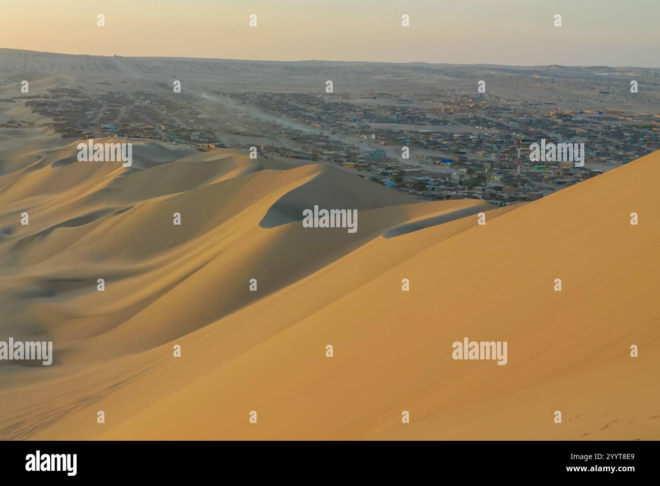 Huacachina oasis among the sand dunes dry desert in Peru. Peruvian ...