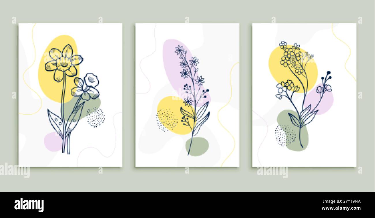 flower line drawing posters set minimal botanic art Stock Vector Image ...