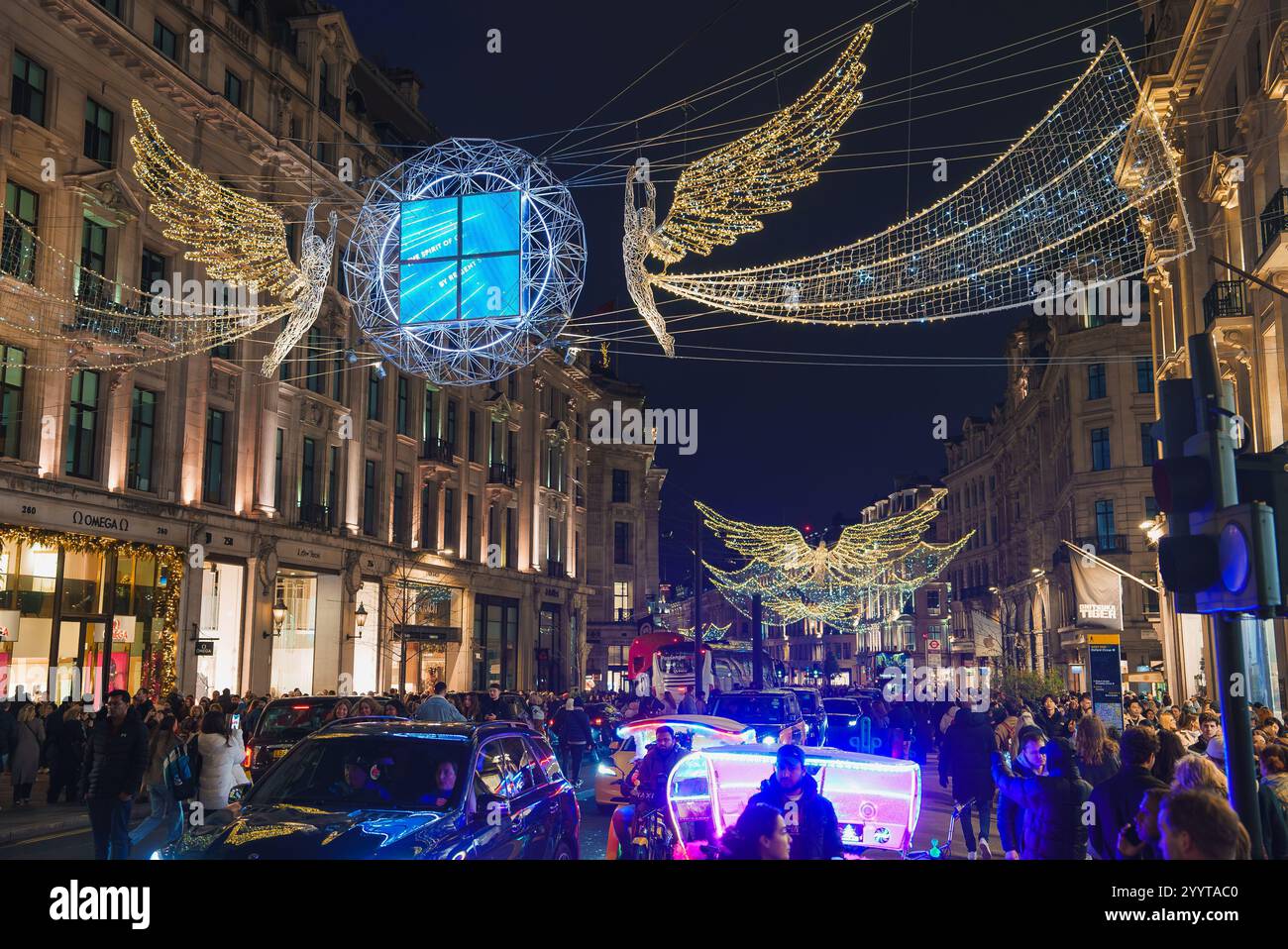Festive Regent Street in London with Illuminated Angel Wings Stock ...