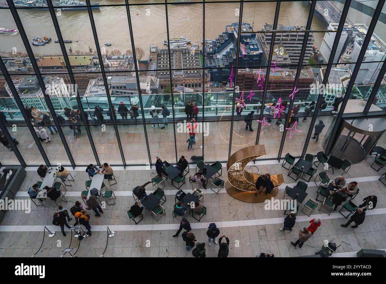 Festive Scene at Sky Garden Overlooking London's River Thames Stock ...