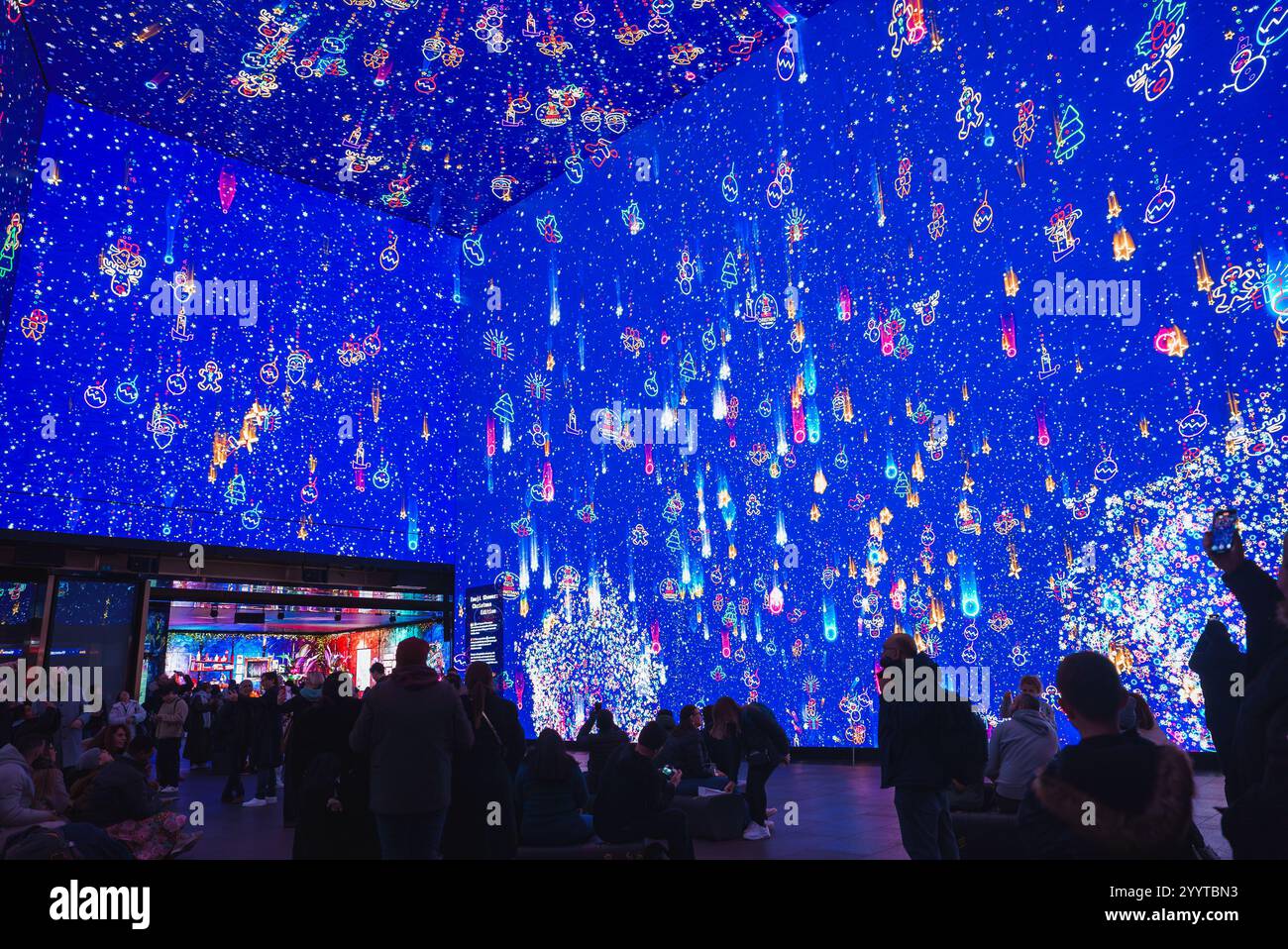 Vibrant Indoor Christmas Scene with Festive Lights in London Stock ...