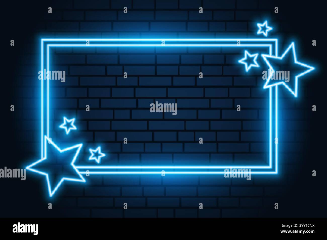 blue neon star rectangular frame with text space Stock Vector Image ...