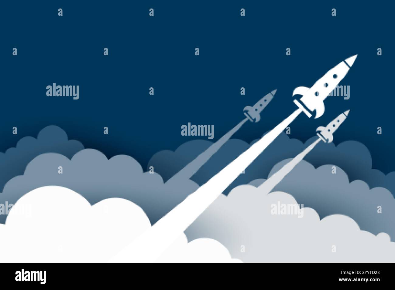 flying rocket over the clouds in papercut style Stock Vector Image ...