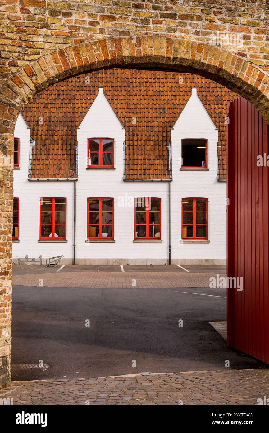 Medieval archway near market square, Bruges, West Flanders, Belgium ...