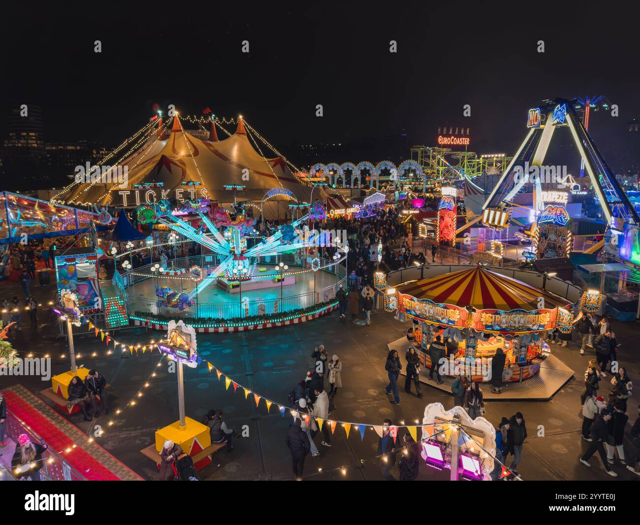 Vibrant Christmas Fair in London with Amusement Rides and Attractions ...