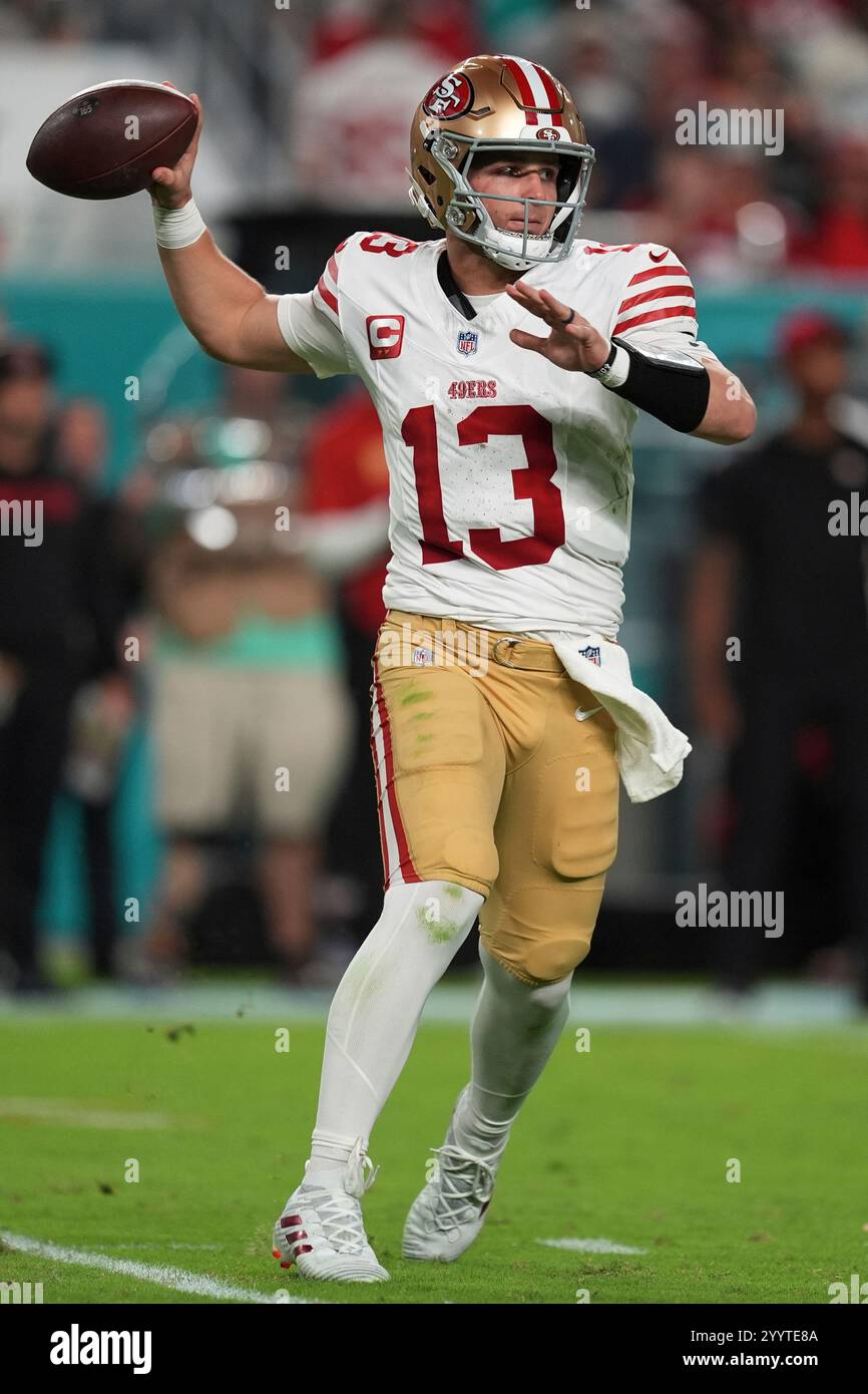 San Francisco 49ers quarterback Brock Purdy (13) aims a pass during the ...