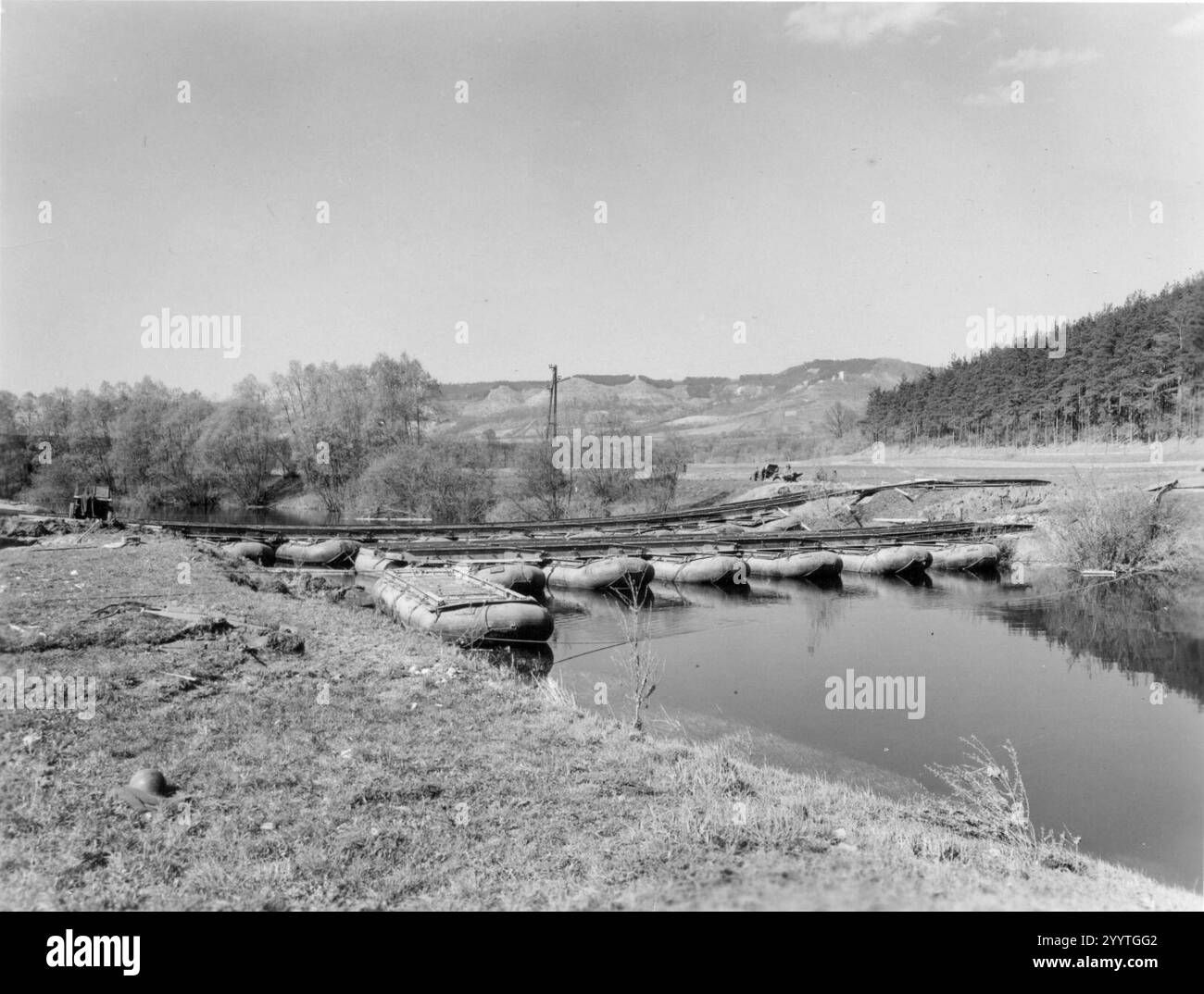 Double Treadway M1 Pontoon Bridges built by 1139th at Büren, Germany ...