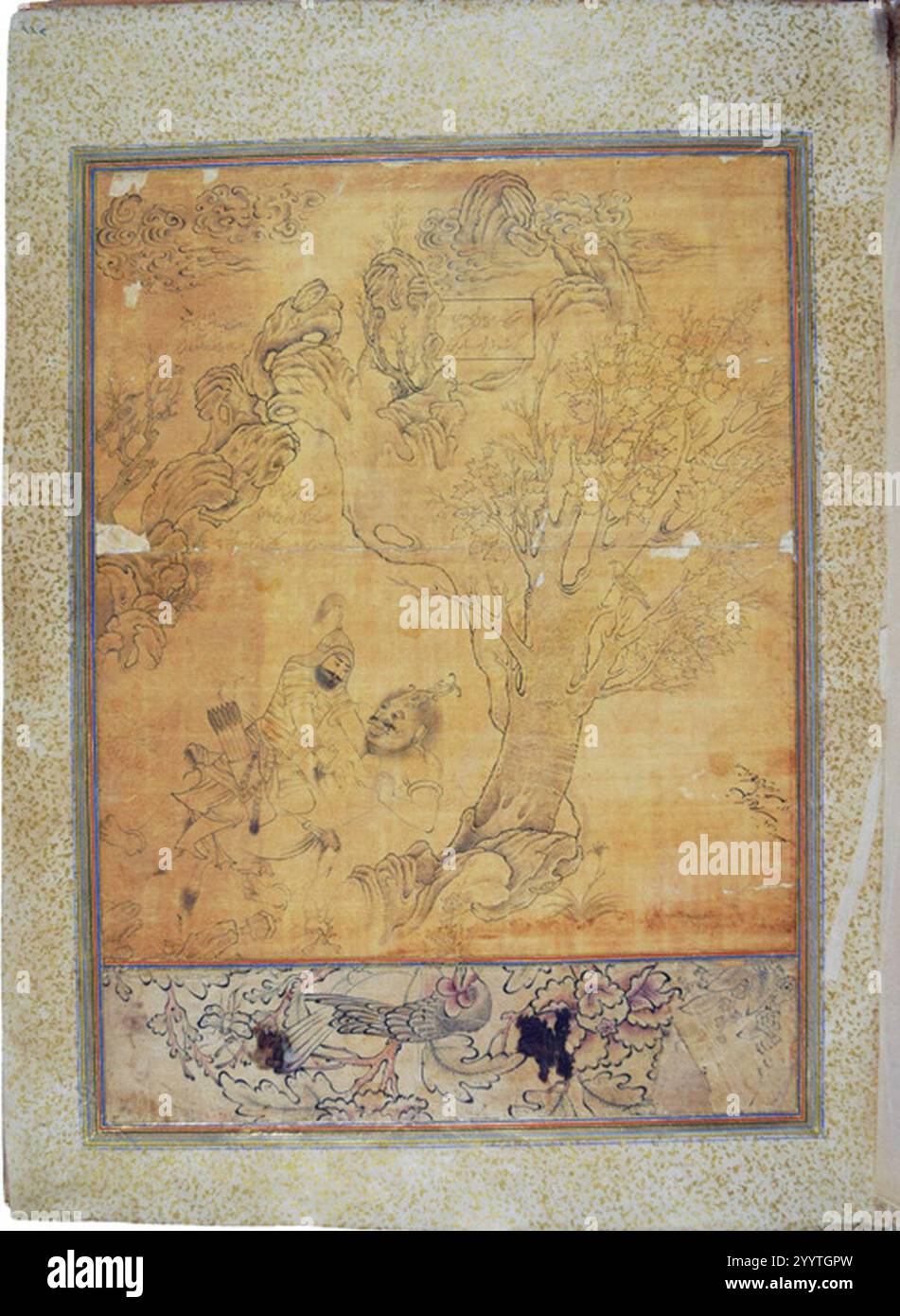 Double-page spread with Rostam Killing the White Div; by Kamal ud-Din ...