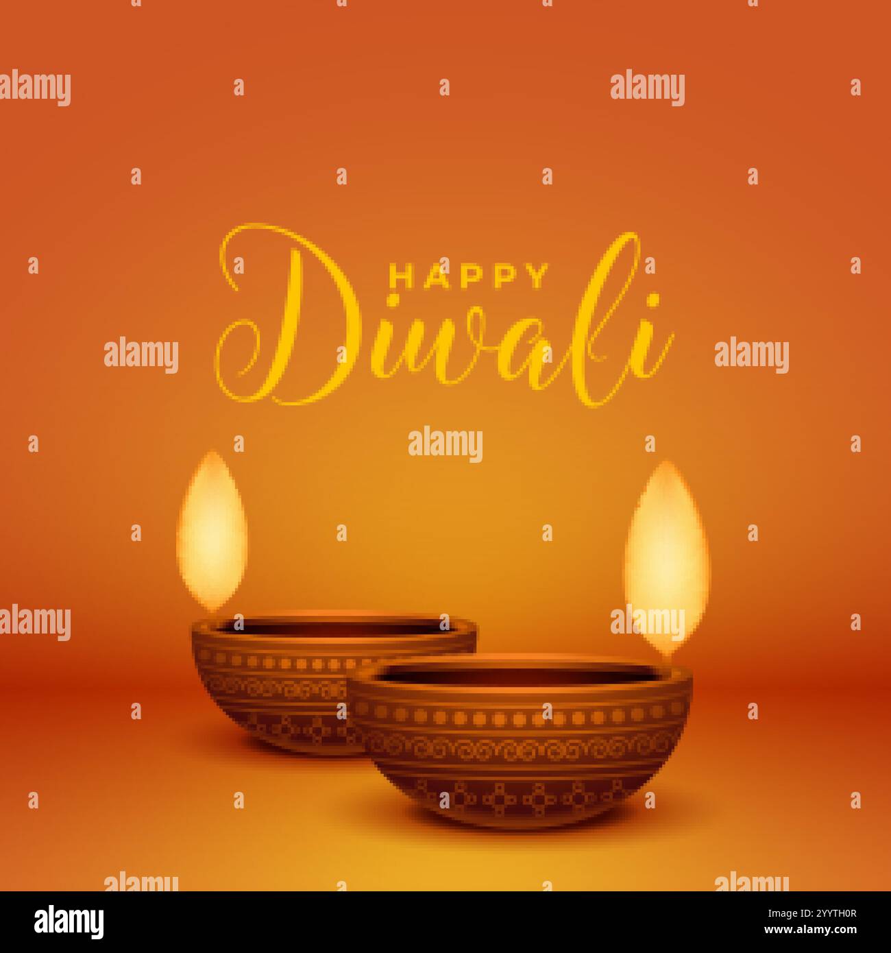 realistic happy diwali greeting card with two diya lamps Stock Vector ...
