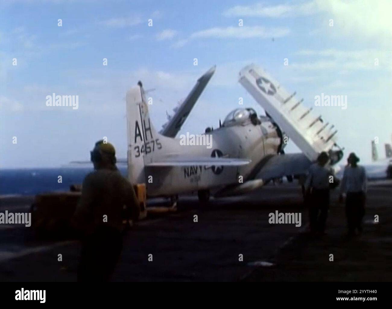 Douglas A-1H Skyraider (BuNo 134575) of VA-152 is towed on the fligth ...