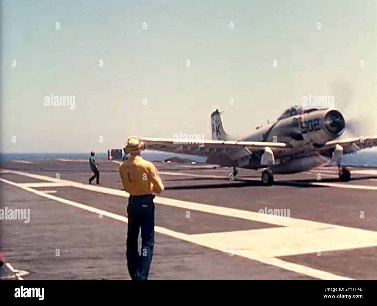 Douglas A-1H Skyraider of VA-145 after landing aboard USS Intrepid (CVS ...
