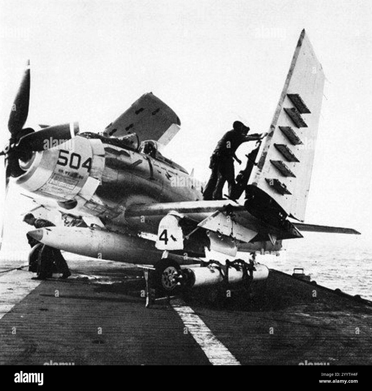 Douglas A-1H Skyraider of VA-115 aboard USS Hancock (CVA-19), in 1967 ...