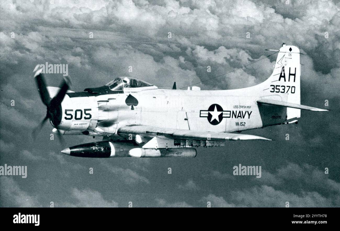 Douglas A-1H Skyraider of VA-152 in flight, circa in 1967 Stock Photo ...