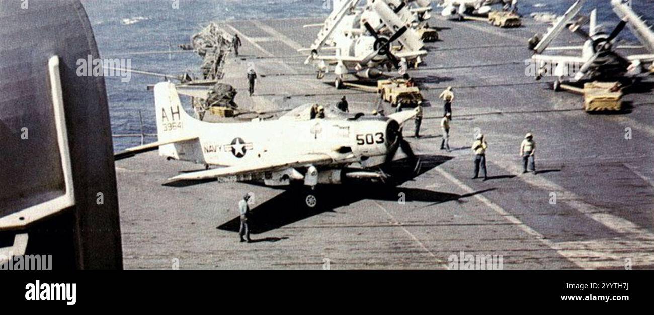 Douglas A-1 Skyraiders of VA-152 aboard USS Oriskany (CVA-34), in 1966 ...