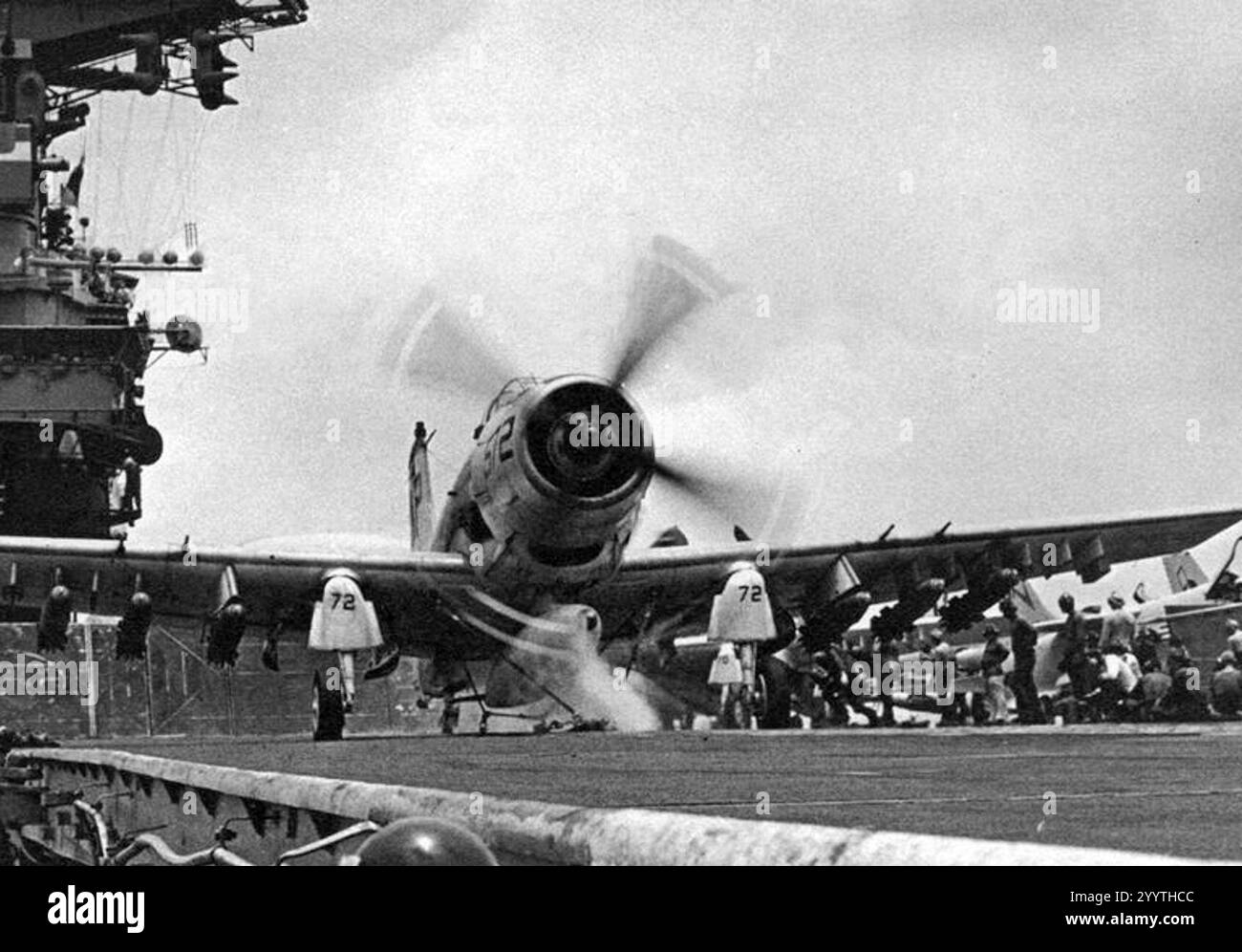 Douglas A-1H Skyraider of VA-215 is launched from USS Bon Homme Richard ...