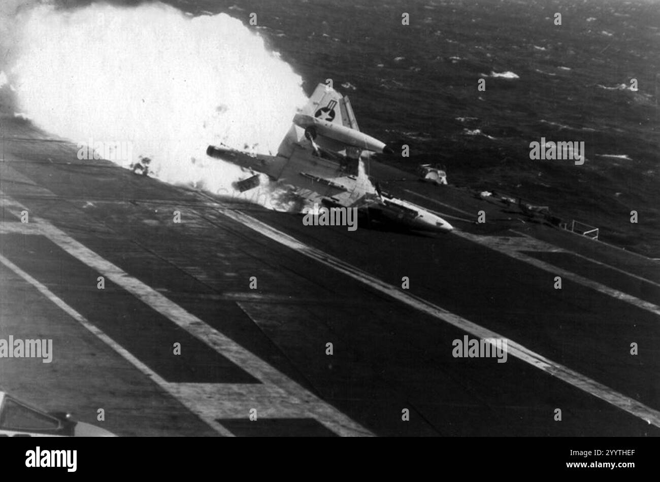 Douglas A-4C Skyhawk of VA-195 goes over the side of USS Ticonderoga ...