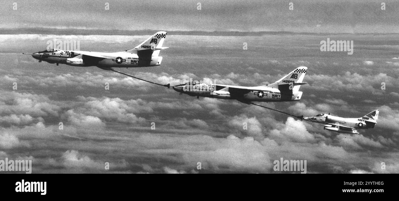 Douglas A-3B Skywarriors of VAH-11 and Douglas A-4E Skyhawk of VA-81 ...