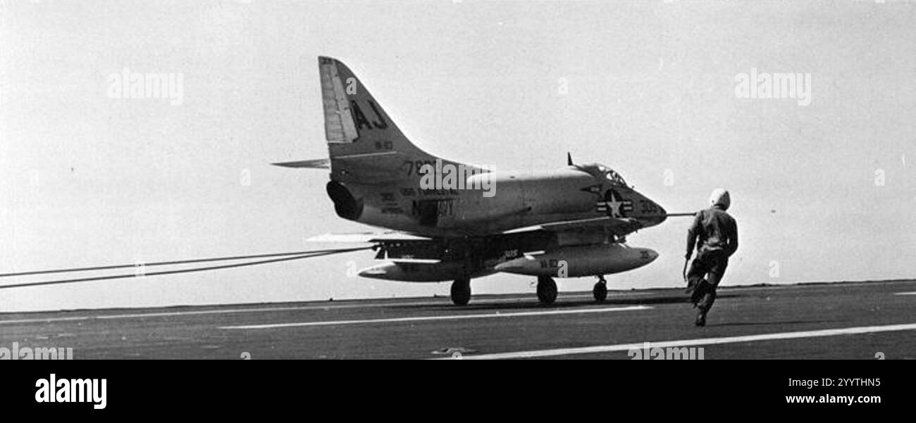 Douglas A4D-2N Skyhawk of VA-83 landing aboard USS Forrestal (CVA-59 ...