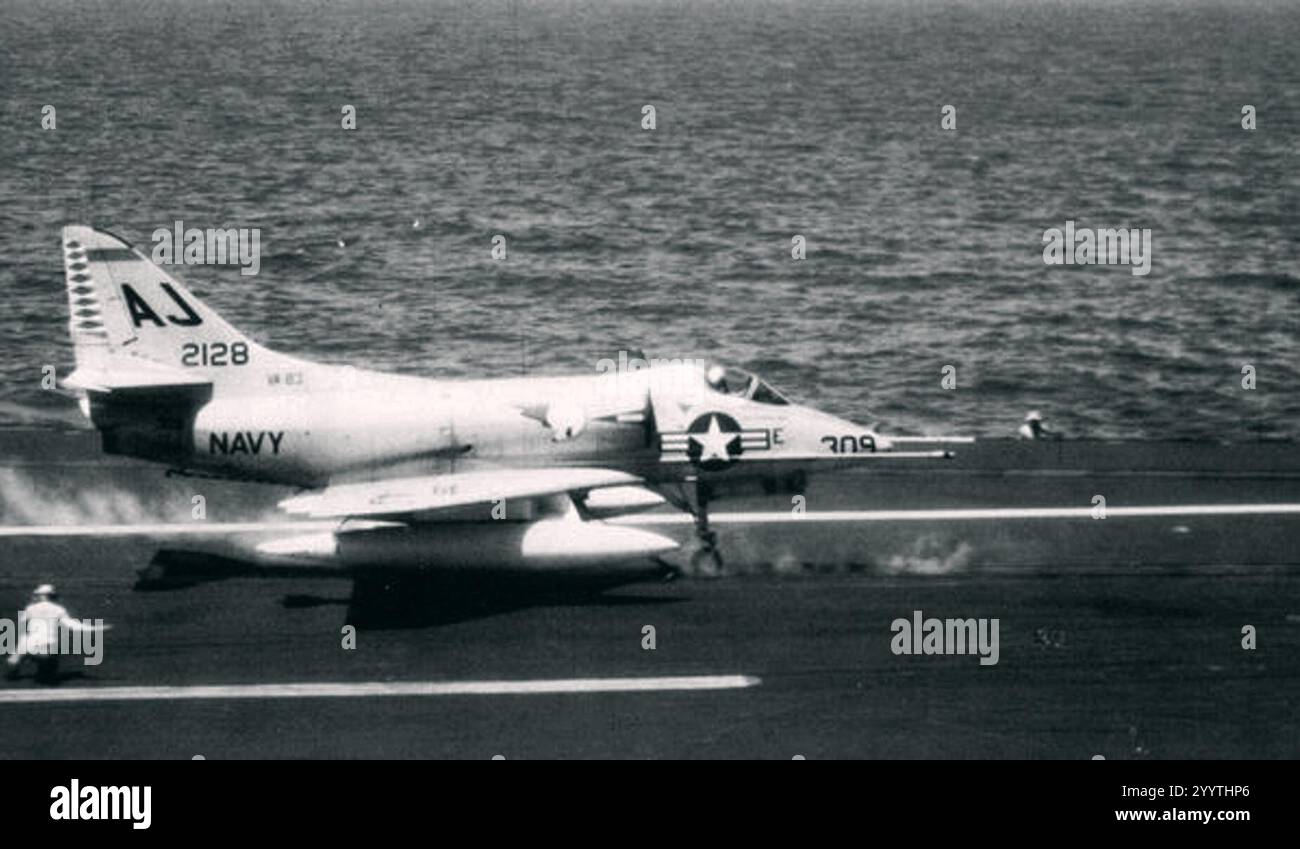Douglas A4D-2 Skyhawk of VA-83 is launched from USS Forrestal (CVA-59 ...