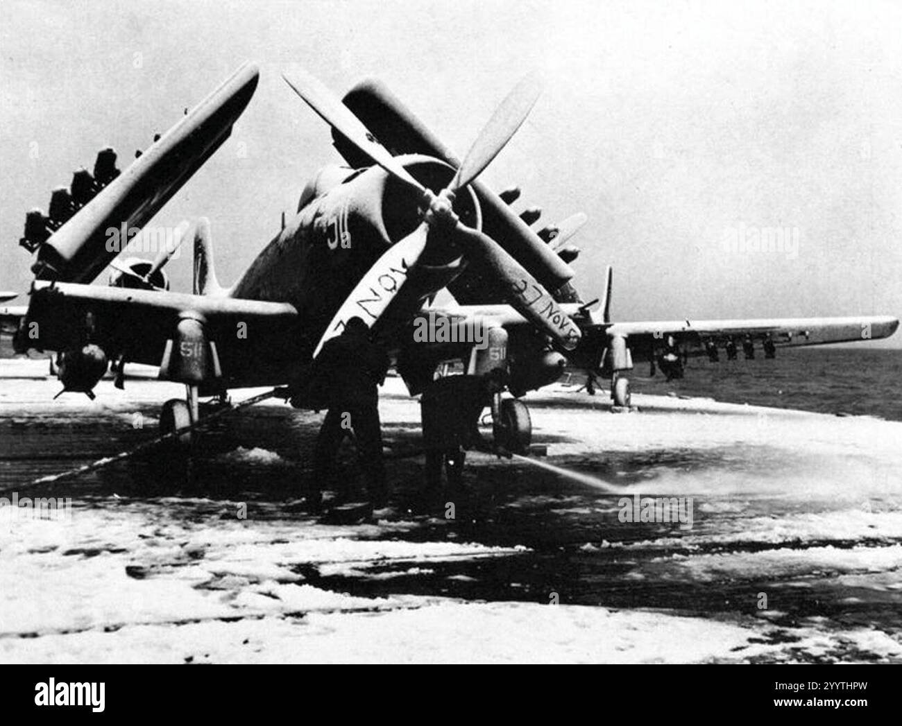 Douglas AD Skyraider of VA-35 aboard USS Leyte (CV-32) off Korea on 27 ...