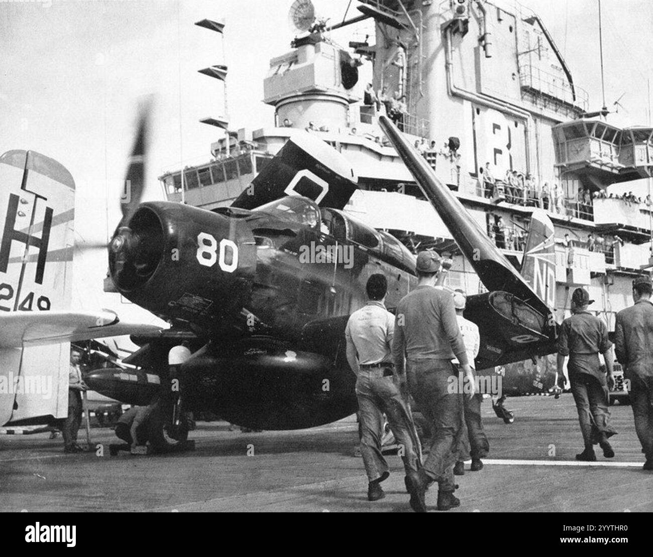 Douglas AD-5W Skyraider of VAW-11 Det.D aboard USS Wasp (CVA-18), in ...