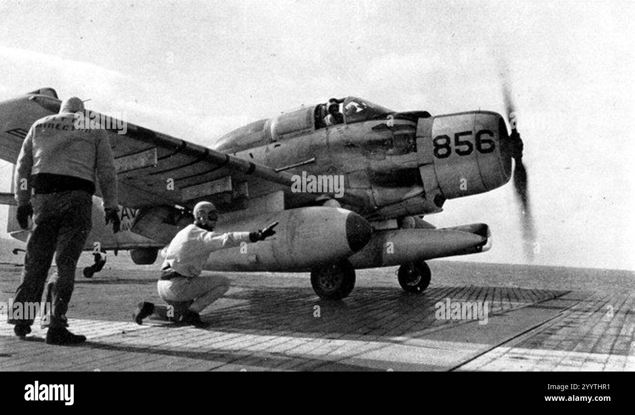 Douglas AD-5N Skyraider of VA(AW)-35 Det.J is launched from USS ...
