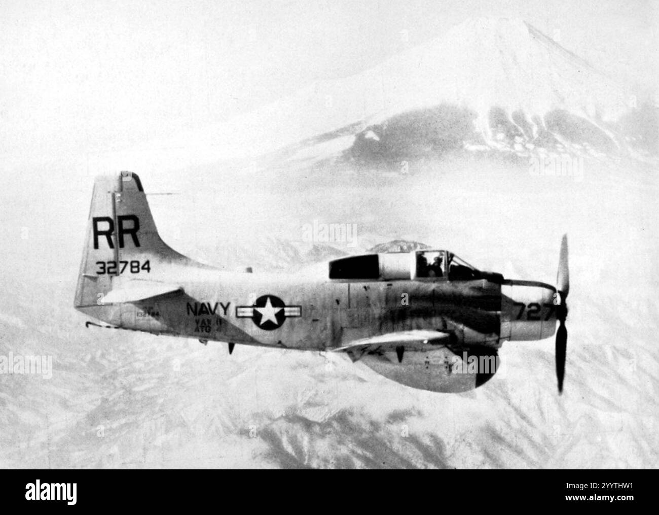 Douglas AD-5W Skyraider of VAW-11 Det.K in flight, in 1958 Stock Photo ...