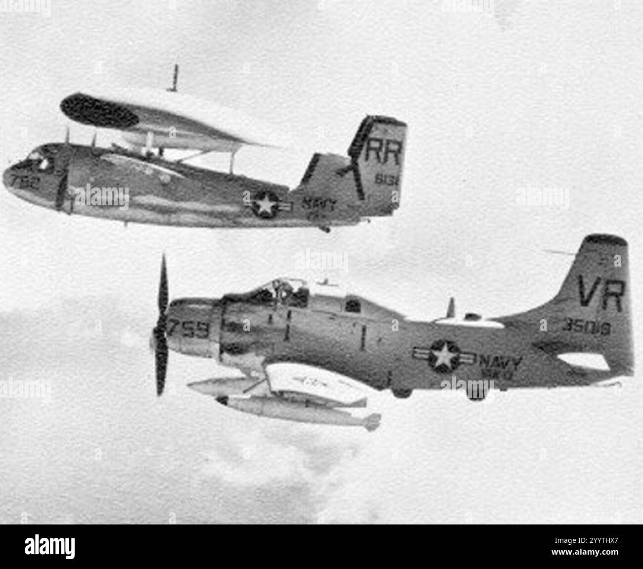 Douglas AD-5N Skyraider of VAW-13 Det.E and a Grumman WF-2 Tracer of ...