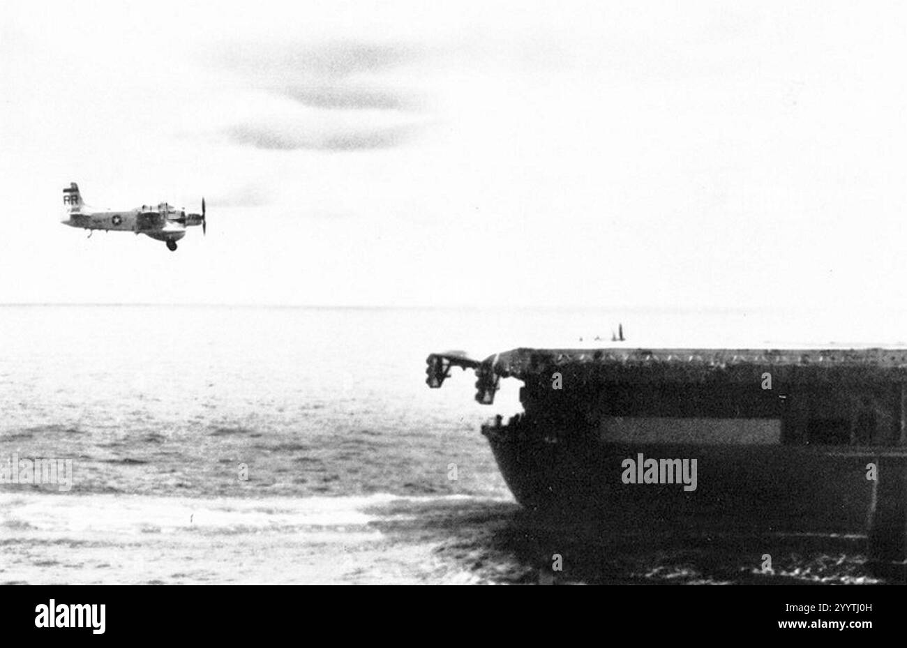 Douglas AD-5W Sykraider of VAW-11 Det.N landing aboard USS Hornet (CVS ...