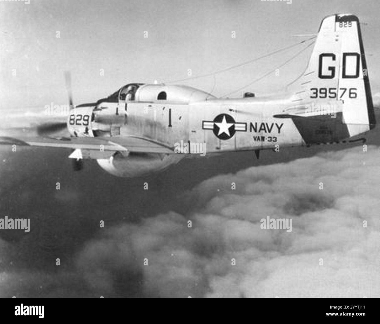 Douglas AD-5W Skyraider of VAW-33 Det.48 in flight, in 1962 Stock Photo ...