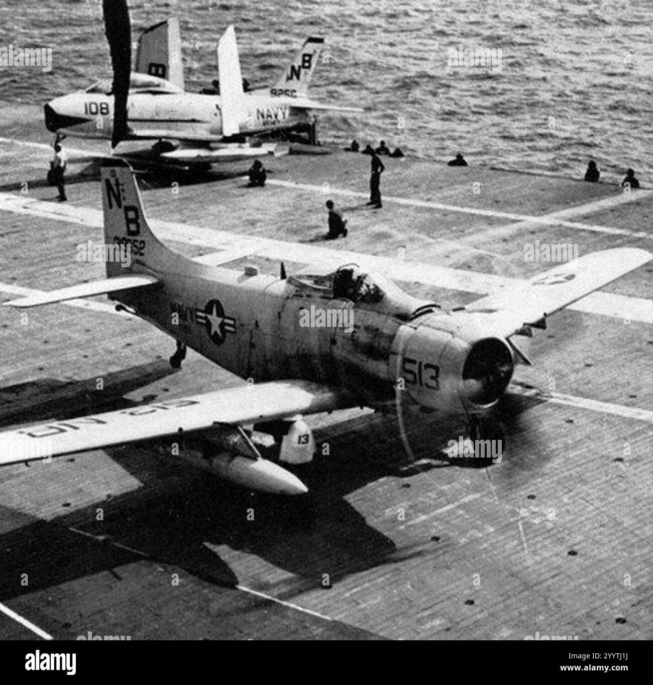 Douglas AD-6 Skyraider of VA-55 aboard USS Hancock (CVA-19), in 1957 ...