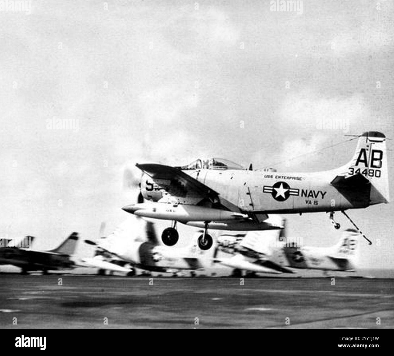 Douglas AD-6 Skyraider of VA-15 landing aboard USS Enterprise (CVAN-65 ...