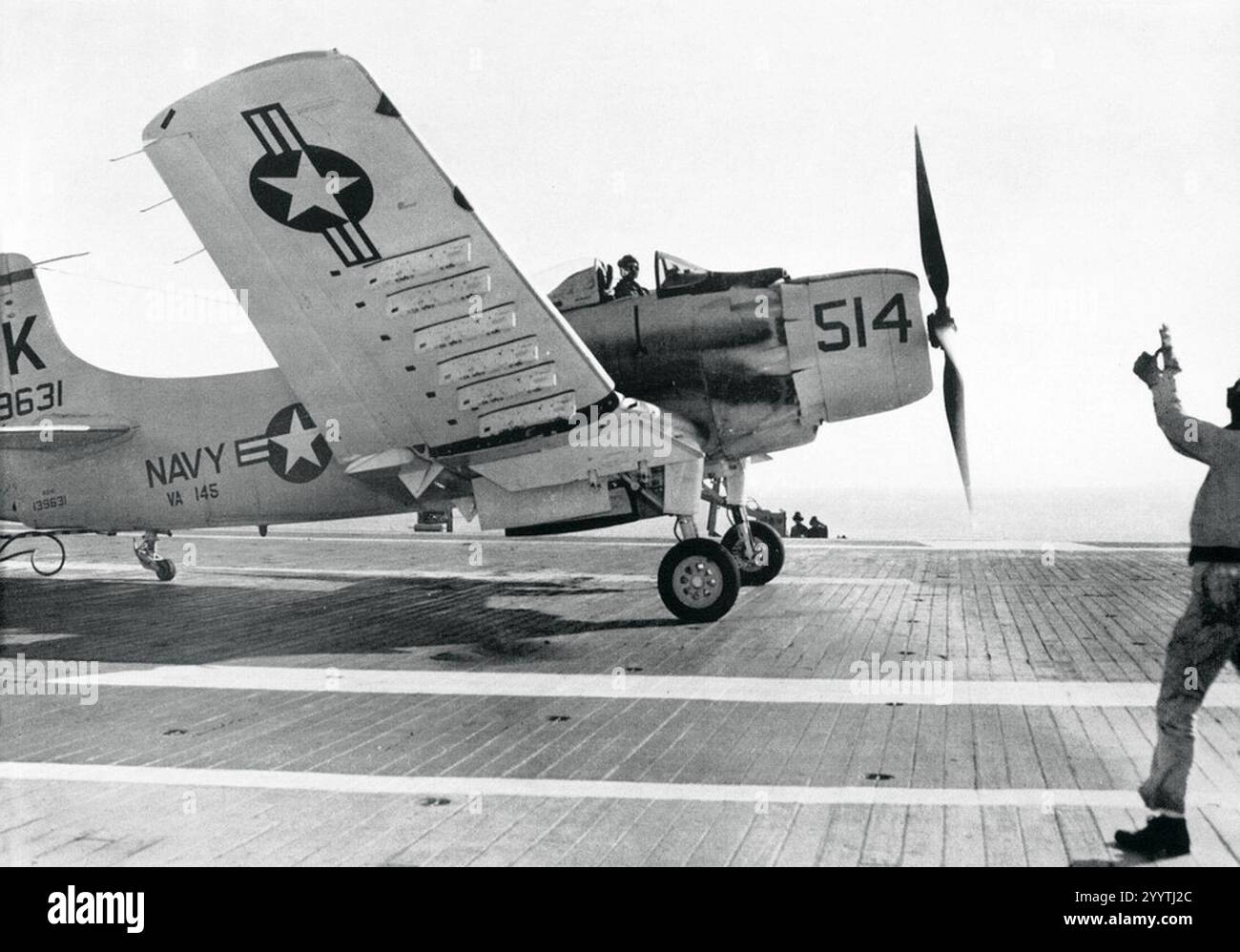 Douglas AD-6 Skyraider after landing aboard the USS Oriskany (CVA-34 ...