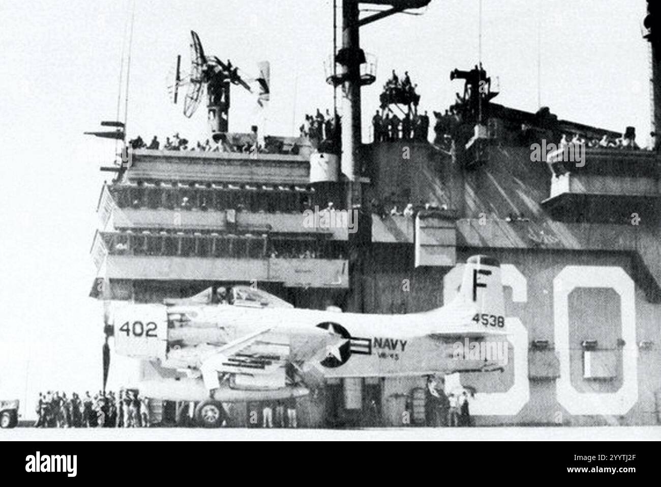 Douglas AD-6 Skyraider of VA-45 takes off USS Saratoga (CVA-60), in ...