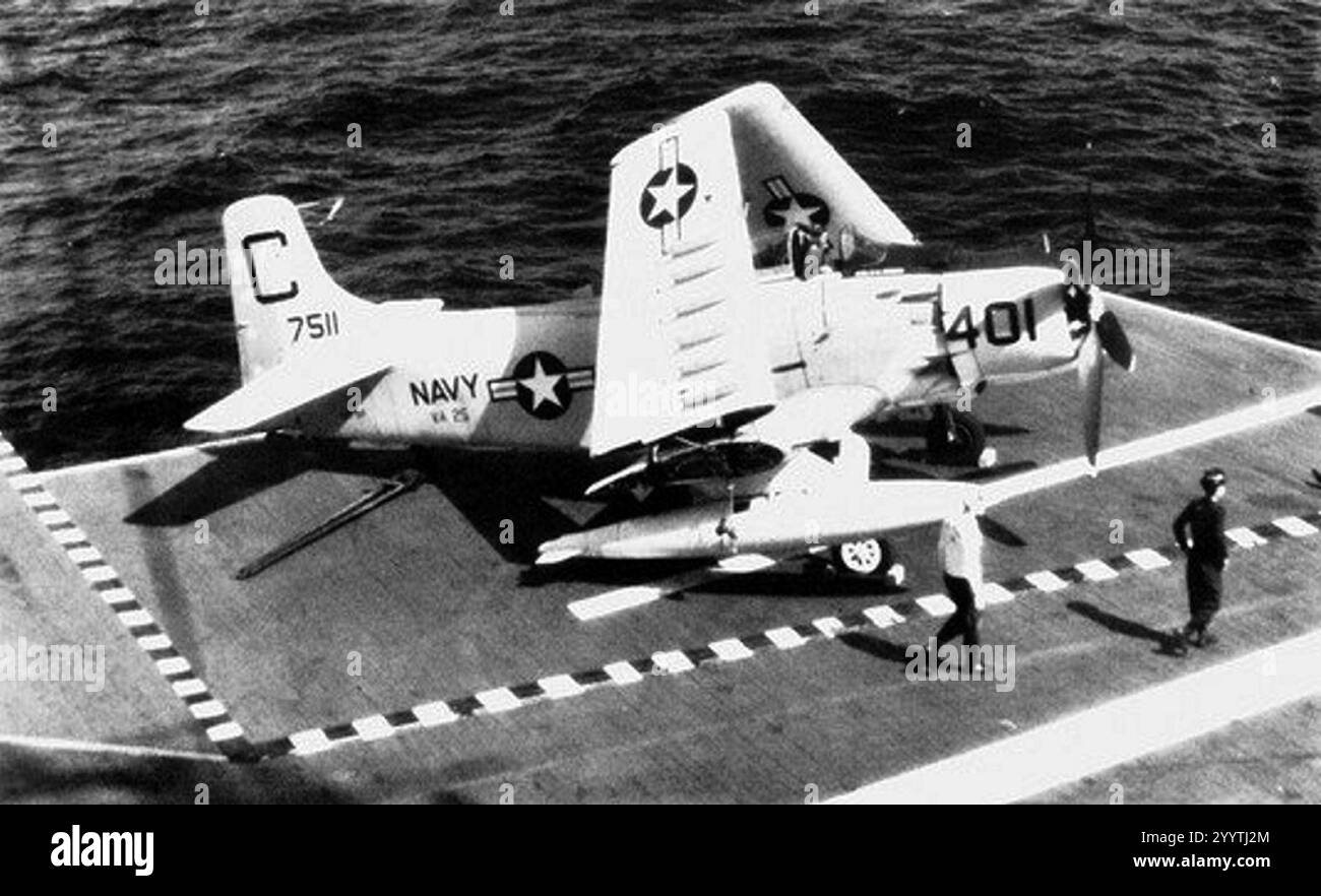 Douglas AD-6 Skyraider of VA-65 aboard USS Intrepid (CVA-11), in 1959 ...