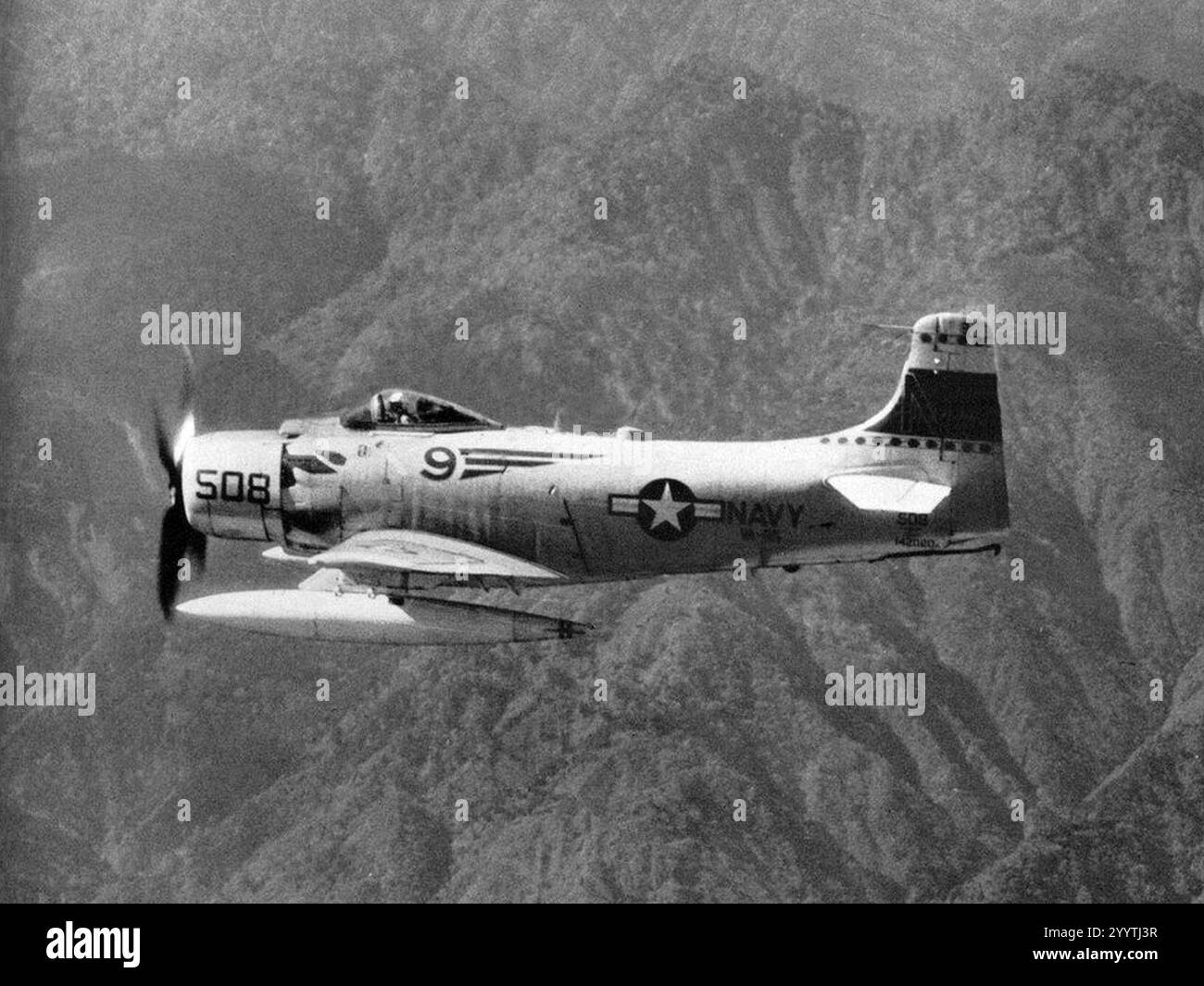 Douglas AD-7 Skyraider of VA-95 in flight, circa in 1957 Stock Photo ...