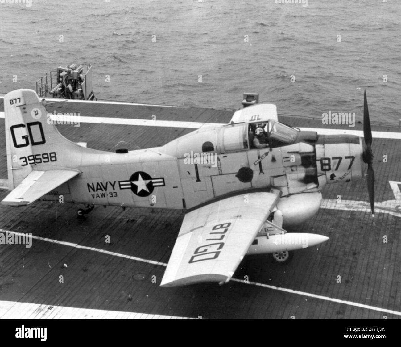 Douglas EA-1E Skyraider of VAW-33 Det.18 aboard USS Wasp (CVS-18), in ...
