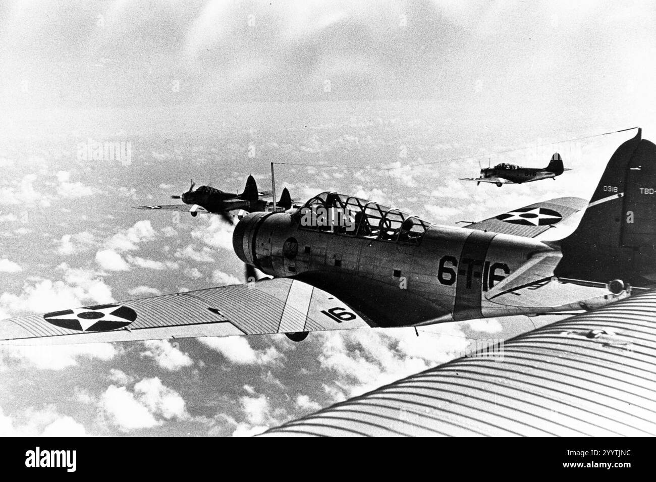 Douglas TBD-1 Devastators of VT-6 in flight, circa in 1939 Stock Photo ...