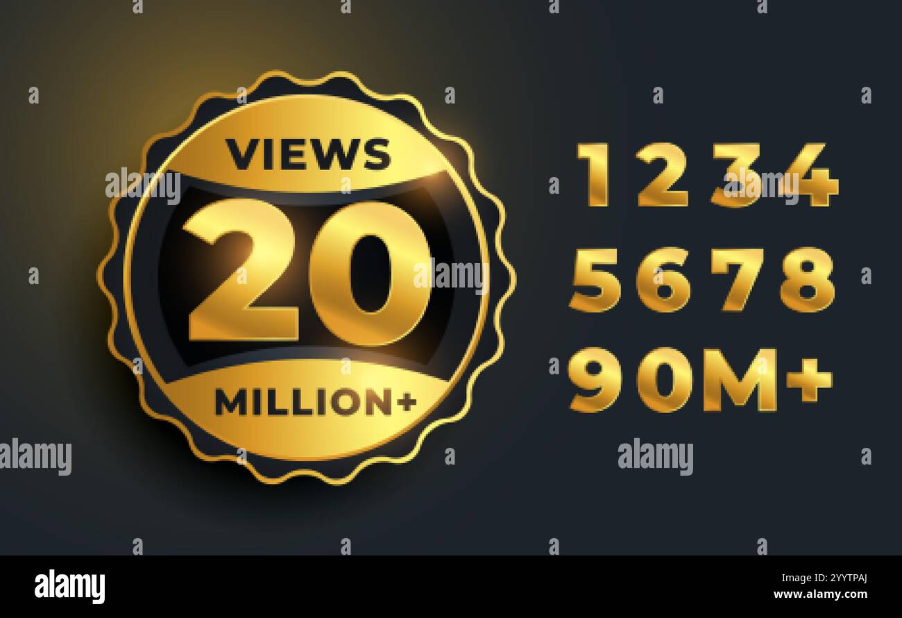 20 million video views golden label Stock Vector Image & Art - Alamy