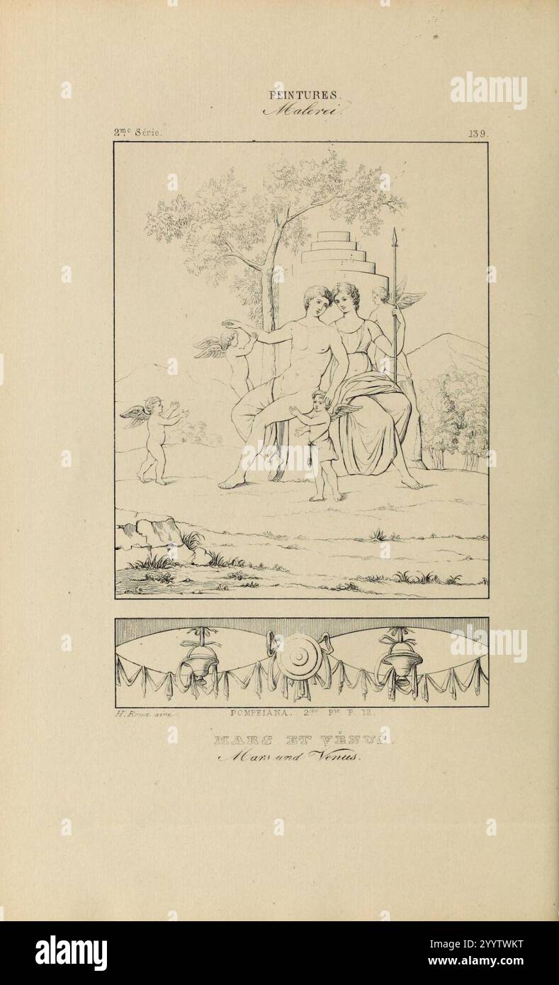 Drawing by Henri Roux the Elder of fresco depicting Venus and Adonis ...